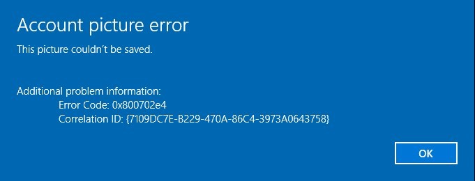 Account picture error. This picture couldn't be saved. - Microsoft Q&A