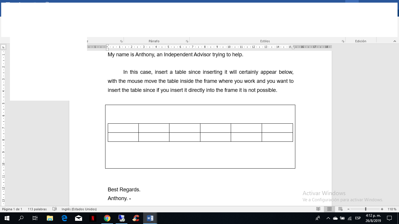 How to insert/draw table inside the section with outside border ...