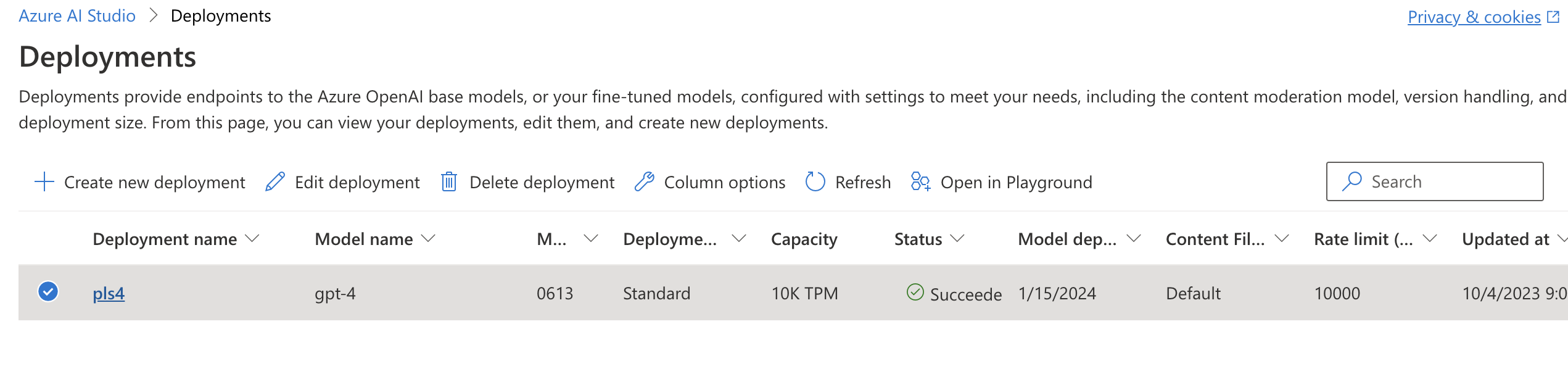 I have deployed GPT-4 model in Azure AI but it tells me it GPT-3 - Microsoft Q&A