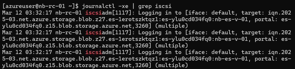 login failure/rejected error when elastic san volume connect on Linux VM with service endpoint ...