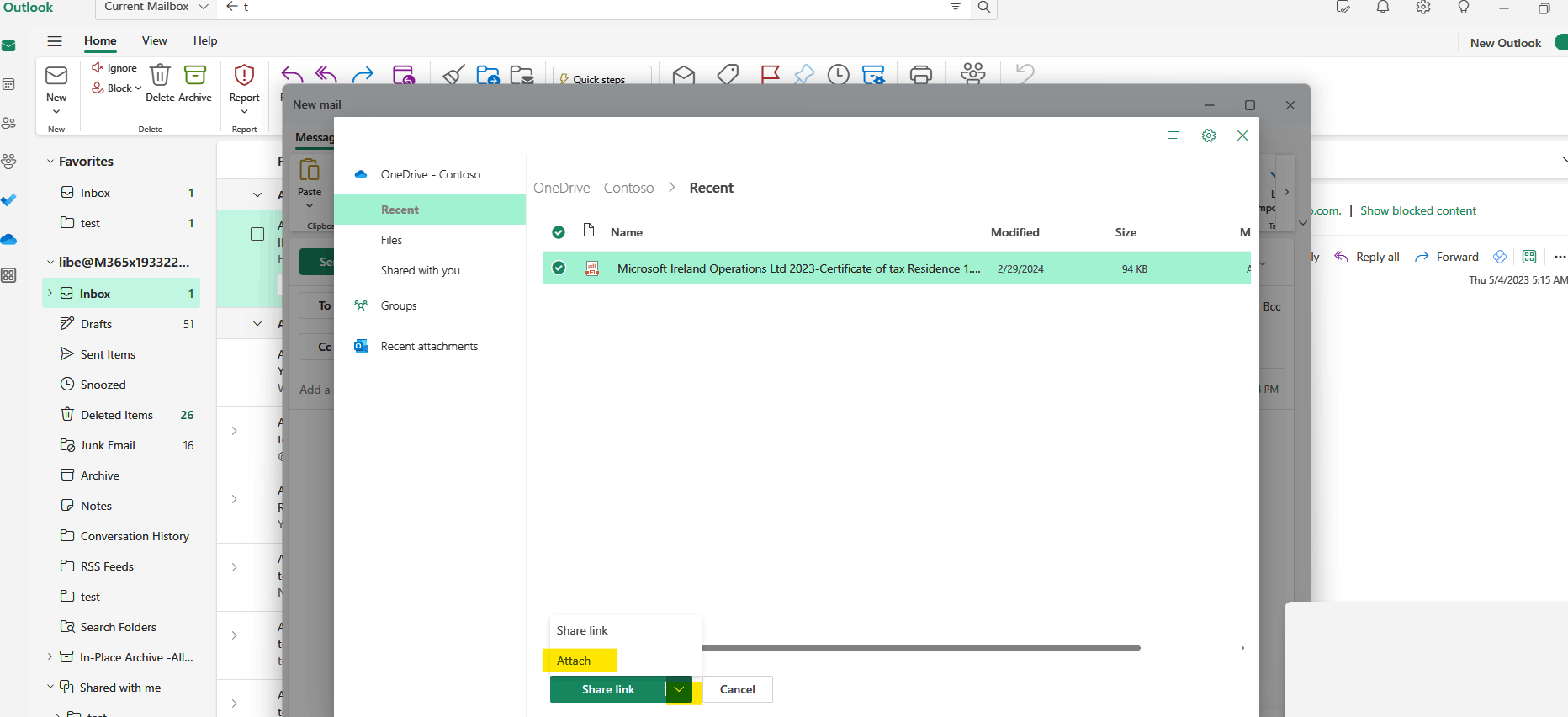 How do I attach as a copy and not as a link from OneDrive on New ...