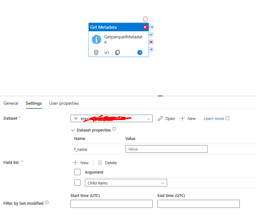 azure data factory: what should be the right value in getmetadata acivity for parameterized ...