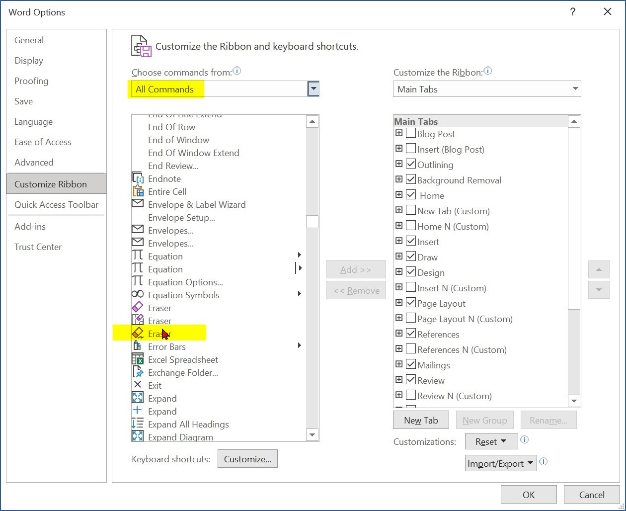 Table Eraser Option Not Available - Microsoft Q&A