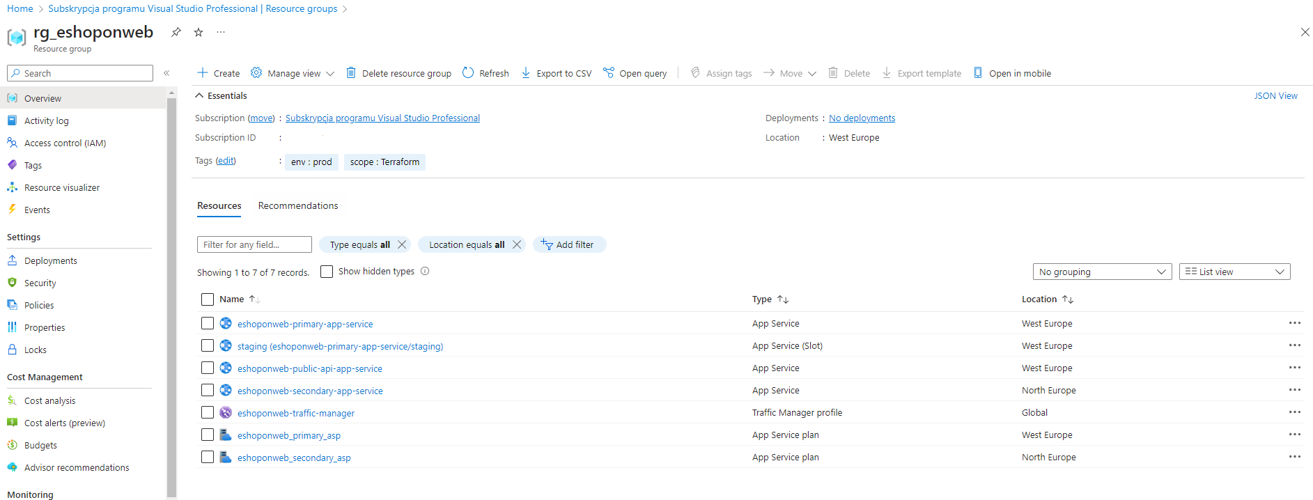 Why my services are not visible in a resource group Simplfied view ...