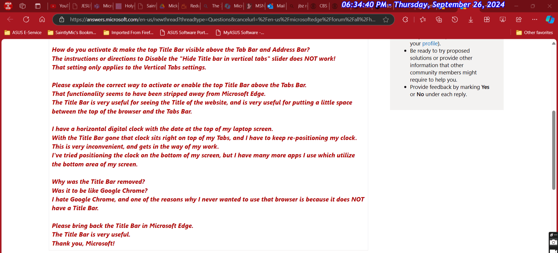 How do you activate & make the top Title Bar visible above the Tab Bar? - Disable the "Hide ...