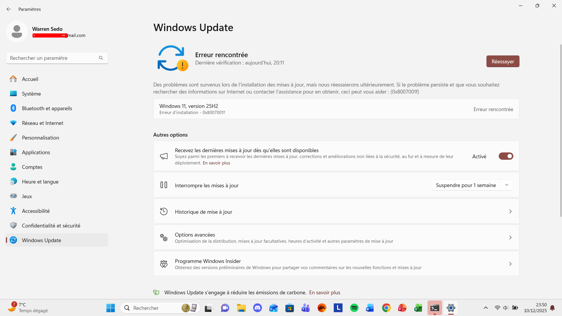 erreur windows 11 25h2 - Questions et réponses sur Microsoft