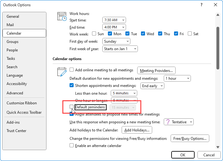 How can I set default calendar reminders to NONE? - Microsoft Q&A