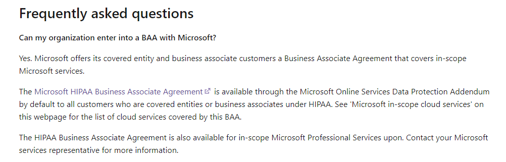How to get a BAA with Microsoft for Onedrive - Microsoft Q&A