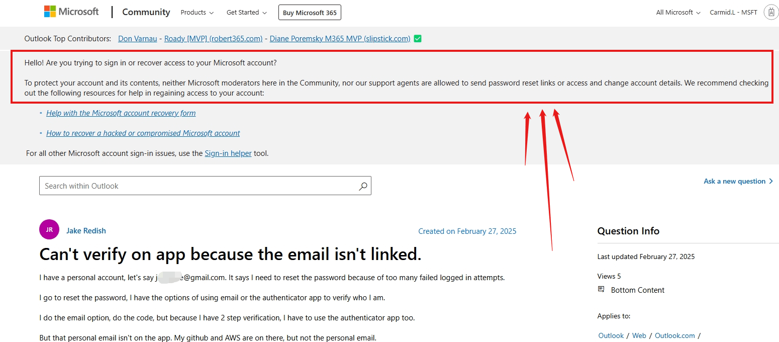 Can't verify on app because the email isn't linked. - Microsoft Q&A