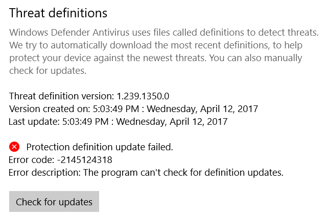 Defender error code: -2147467259 - Microsoft Q&A
