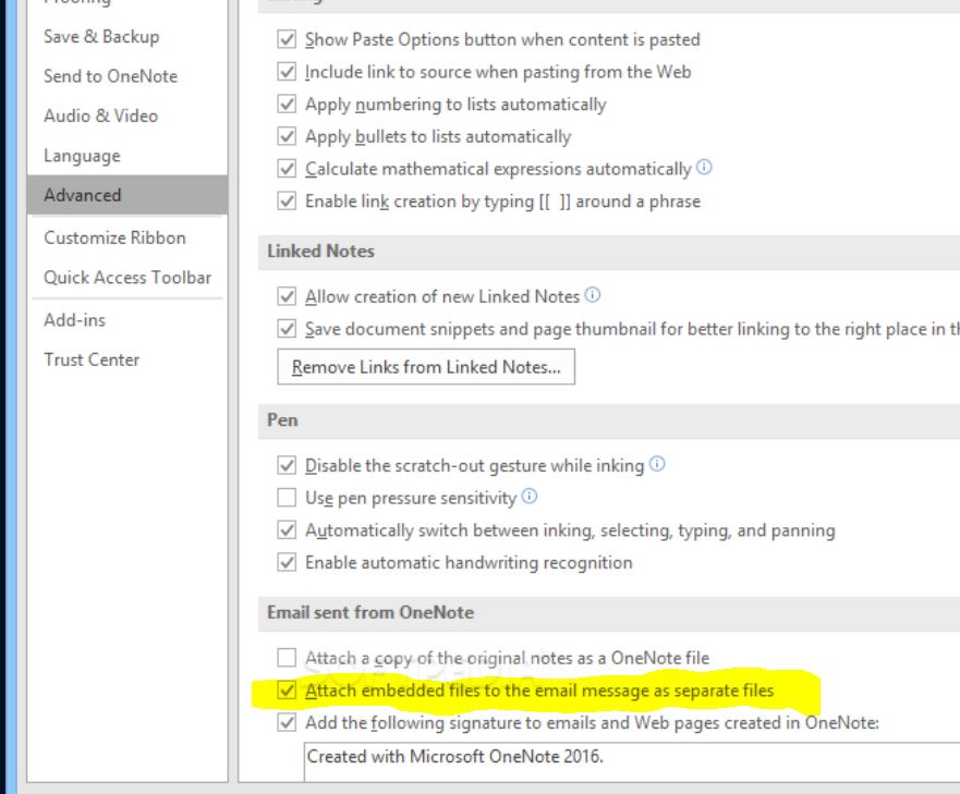 Windows 10 OneNote - embedded files do not attach when sending via ...