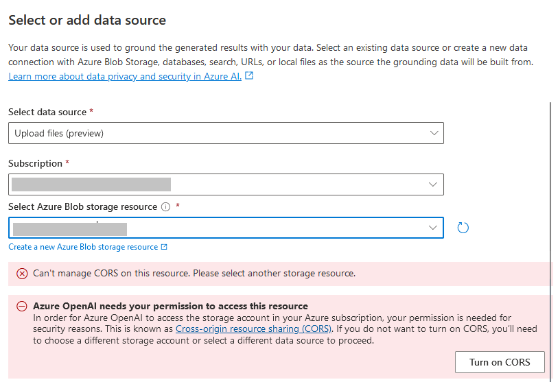 Azure OpenAI Chat Playground: "We couldn't connect your data An ...