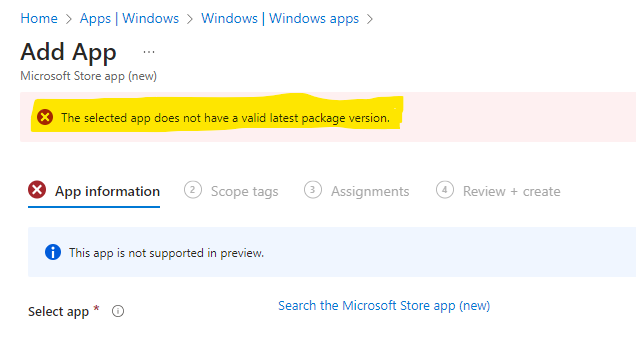 Intune - Microsoft Store app (new) all win32 apps cannot be added. - Microsoft Q&A