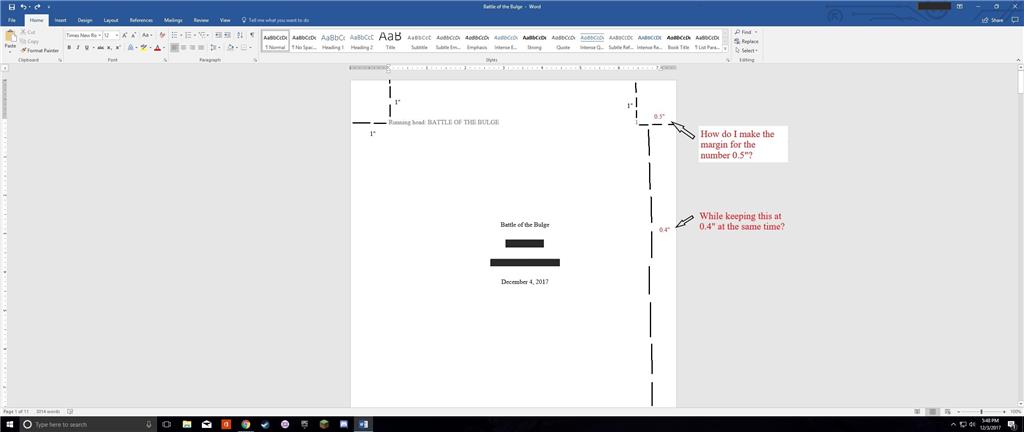How do I make my page number header 0.5 inches from the right margin while having my body text 0 ...