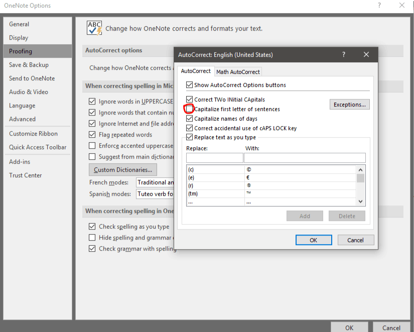 Is there a setting in OneNote to stop automatic capitalization ...