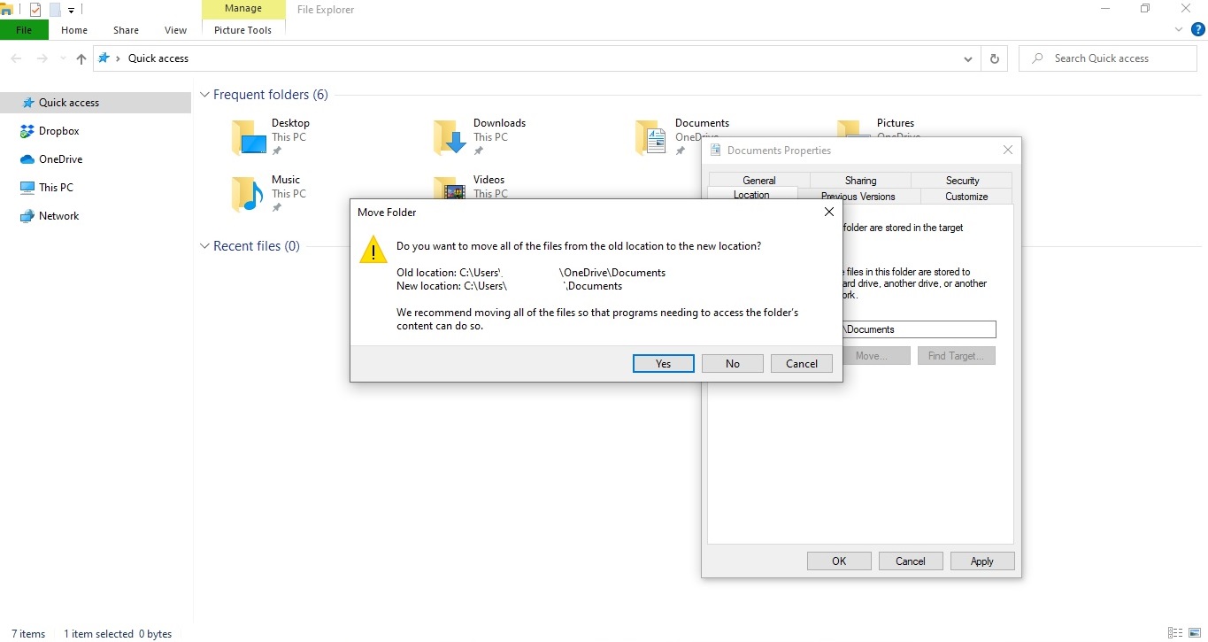 Location of Documents and Pictures folders have moved to OneDrive and I ...