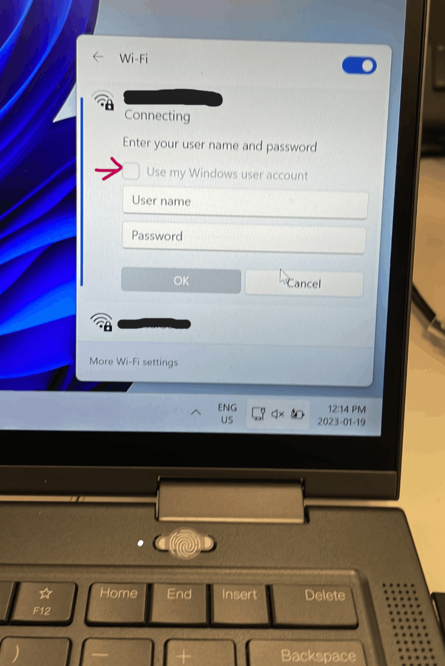 WiFi connectivity - Username and Password is greyed out. - Microsoft Q&A