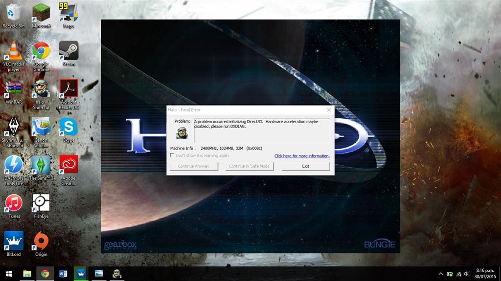 when I run Halo Combat Evolved, a message shows saying "there has been a problem initializing ...