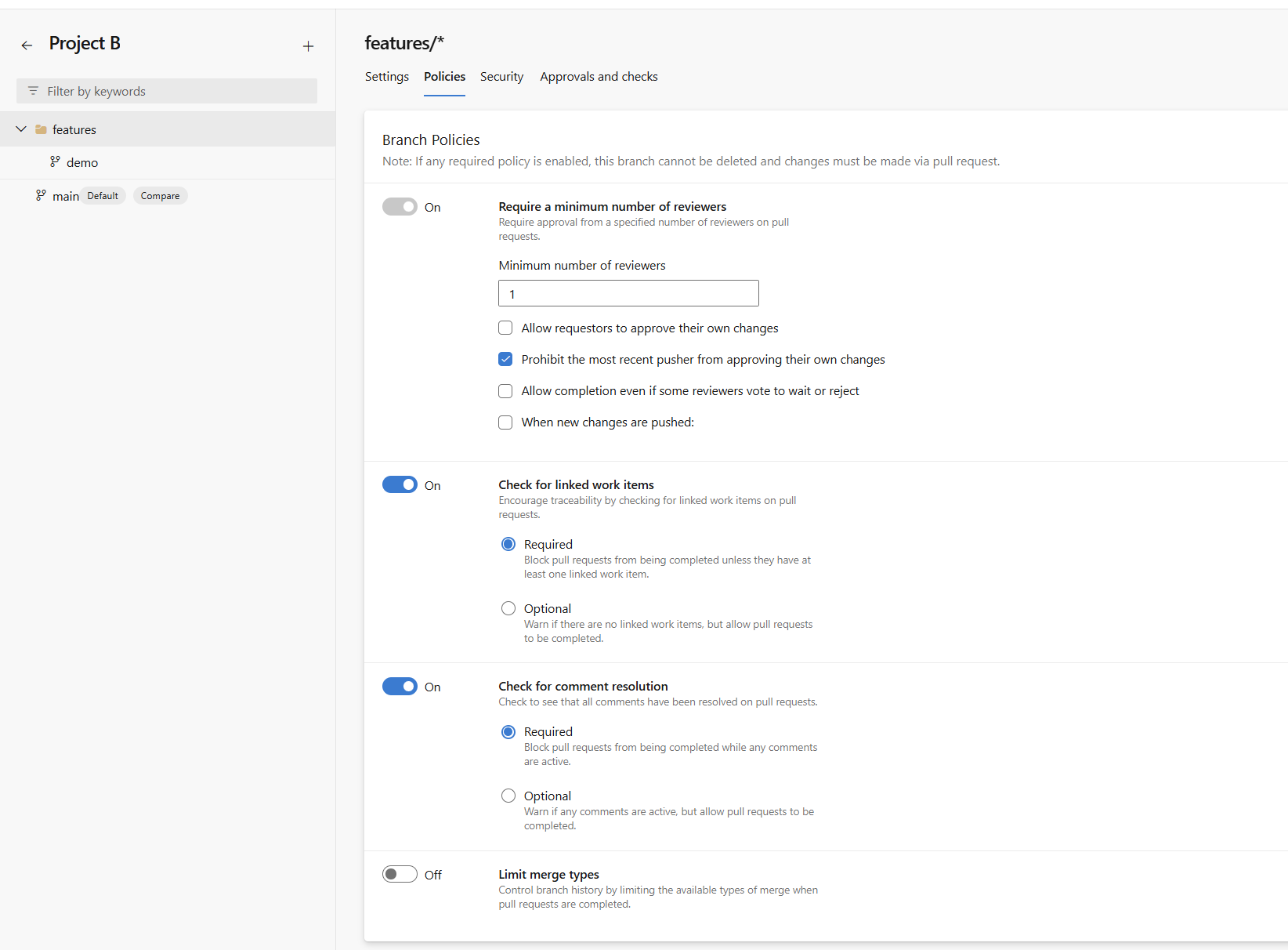Way to apply branch policy - Microsoft Q&A