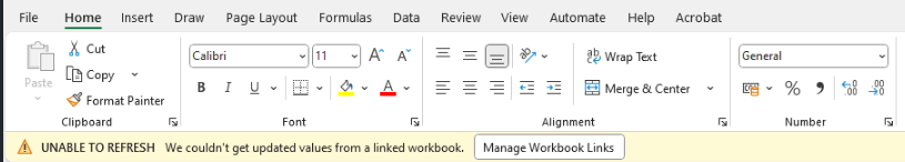 Excel - Unable to Refresh - We couldn't get updated values from a linked workbook. - Microsoft Q&A