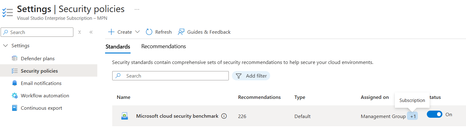 Microsoft Cloud Security Benchmark enablement in management group and ...