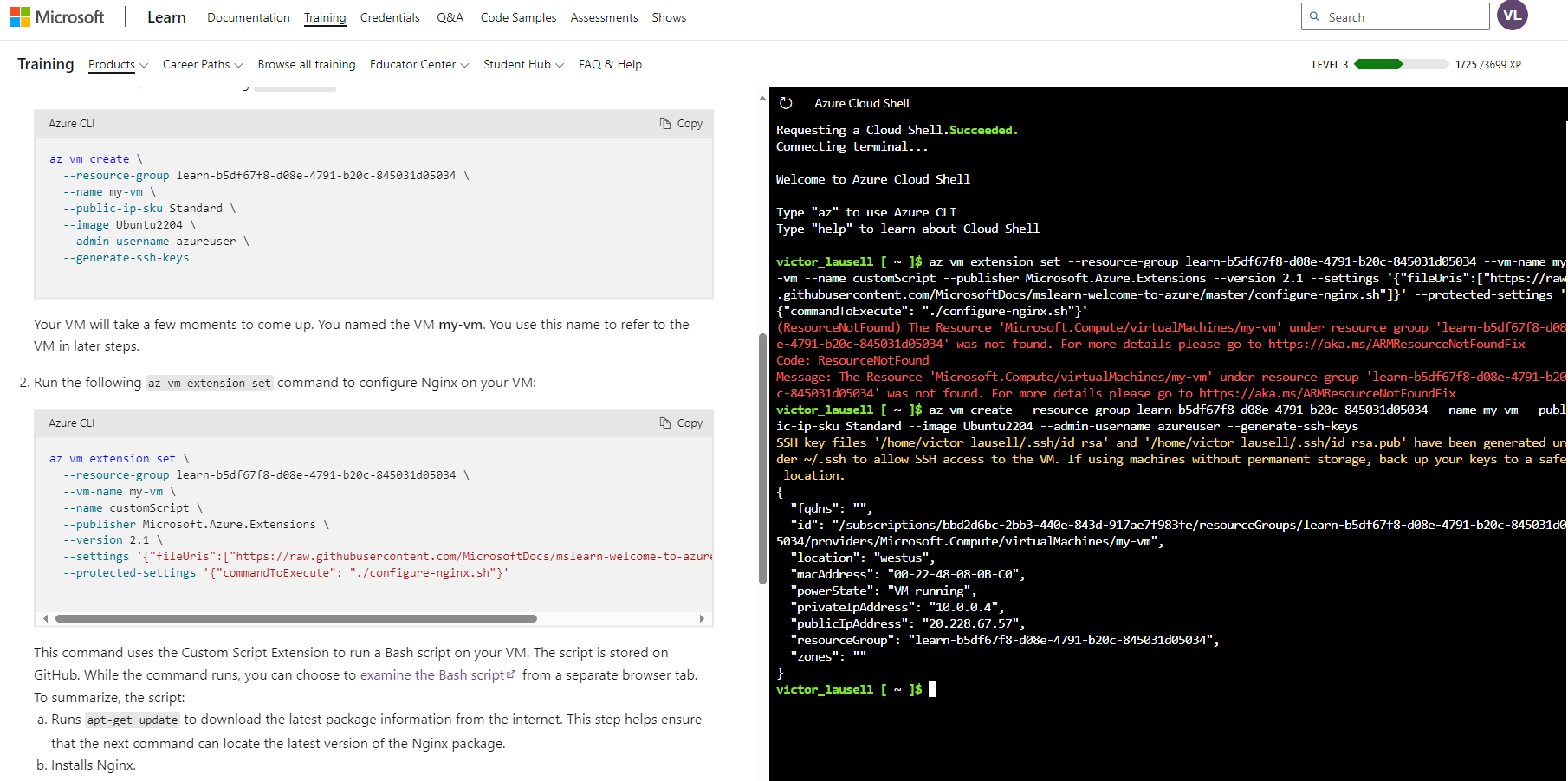 Exercise - Create an Azure virtual machine NOT WORKING KEEP GETTING AN ERROR - Microsoft Q&A