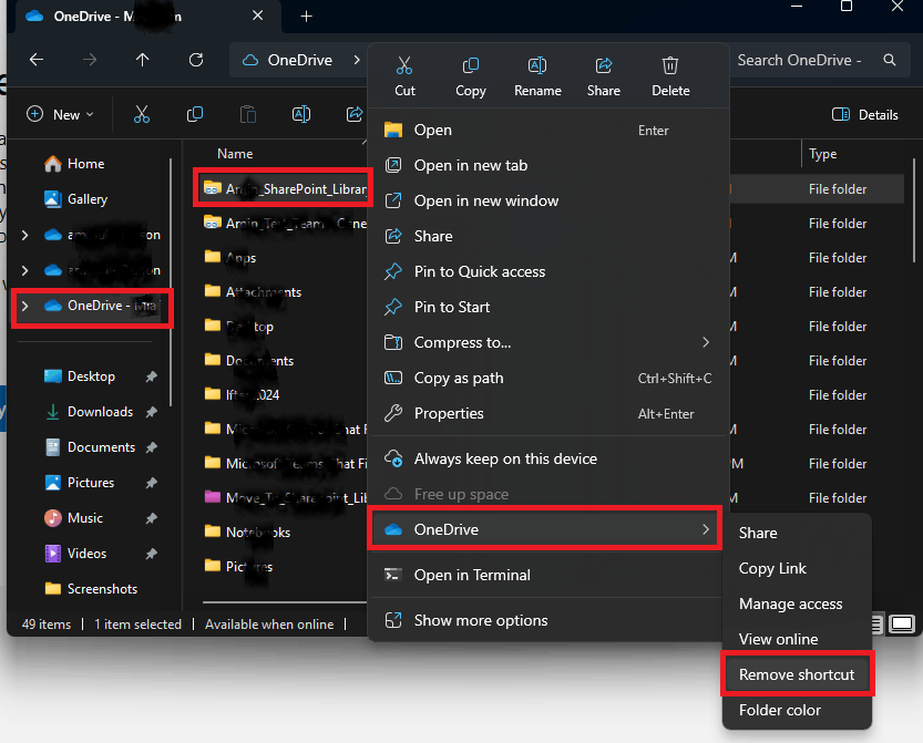 How to delete only shortcut folder at OneDrive generated by SharePoint - Microsoft Q&A