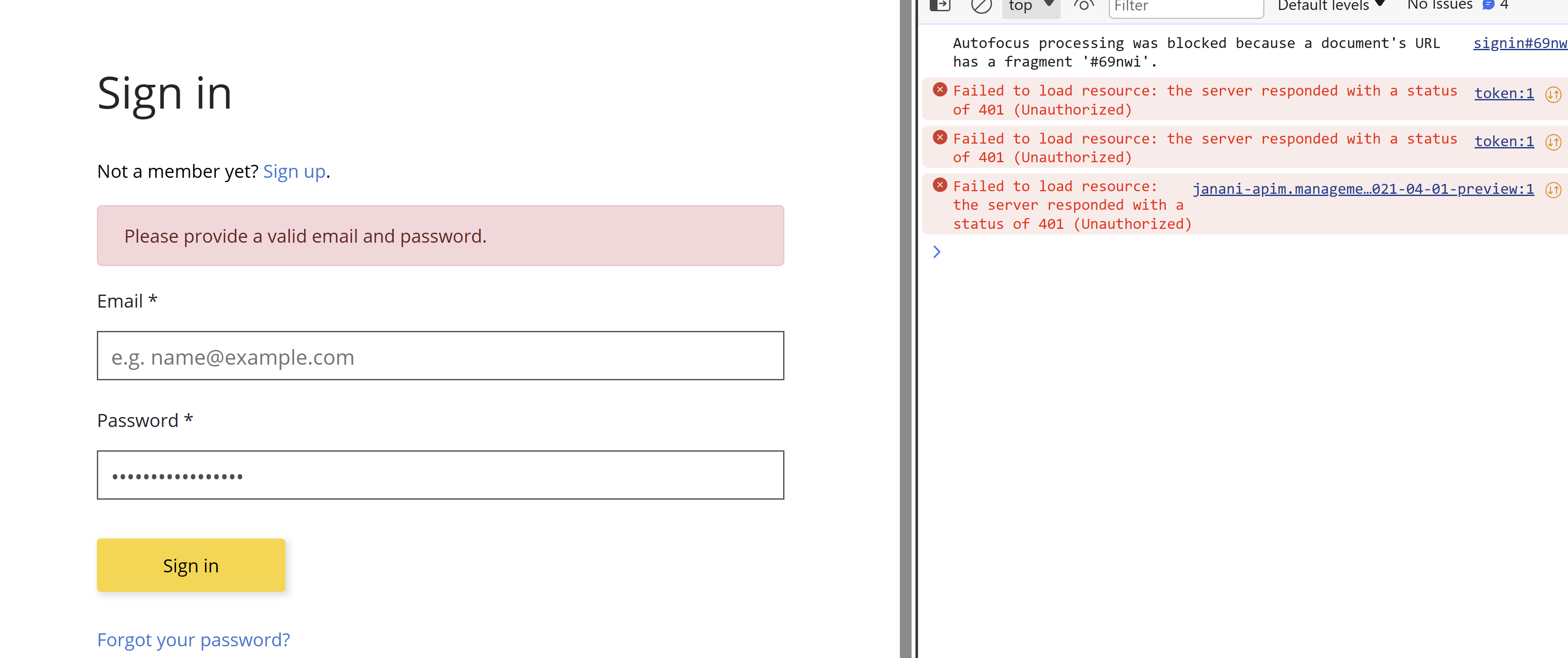 Azure Managed Apim Not Showing Wrong Password Label When Inserted Password Is Incorrect