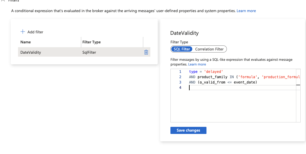 Servicebus topic SQL filters with datetime - Microsoft Q&A