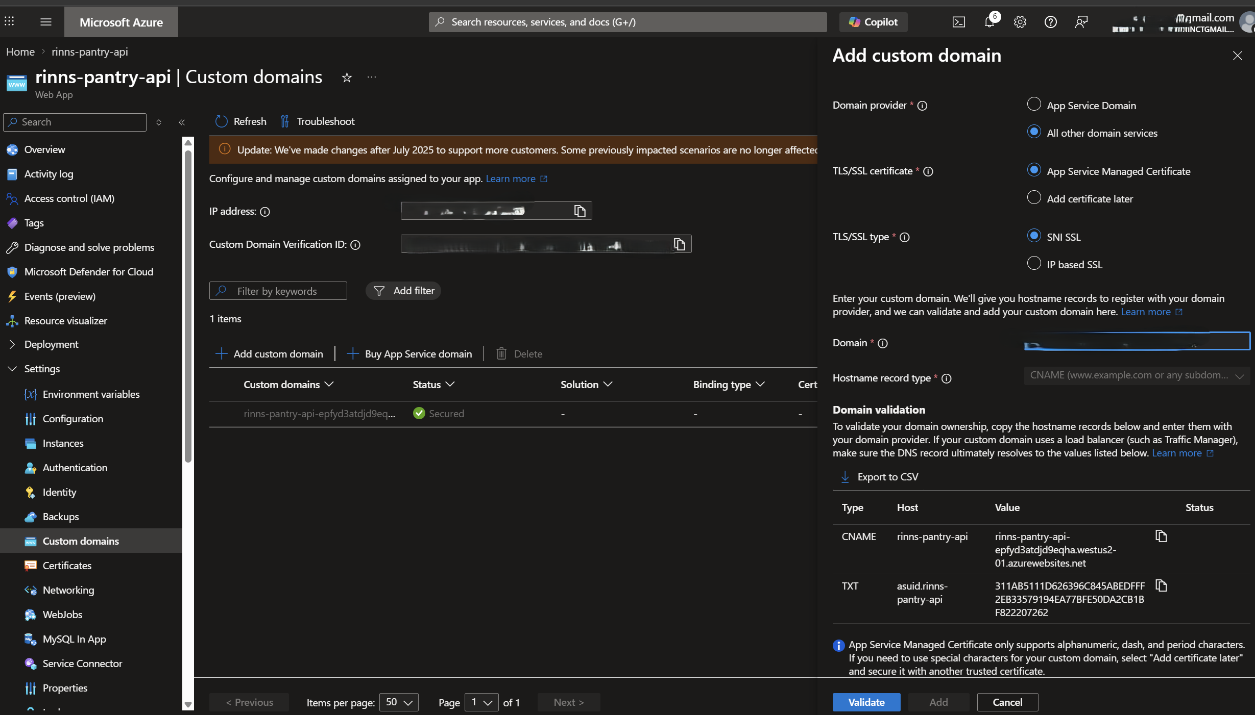 Cannot create Managed Certificate for Custom Domain - Microsoft Q&A