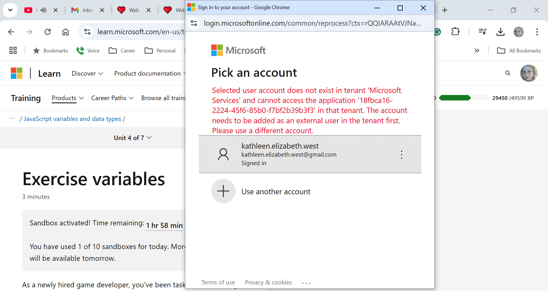 After sandbox activated, module requires login to Microsoft, after login, module fails based on ...