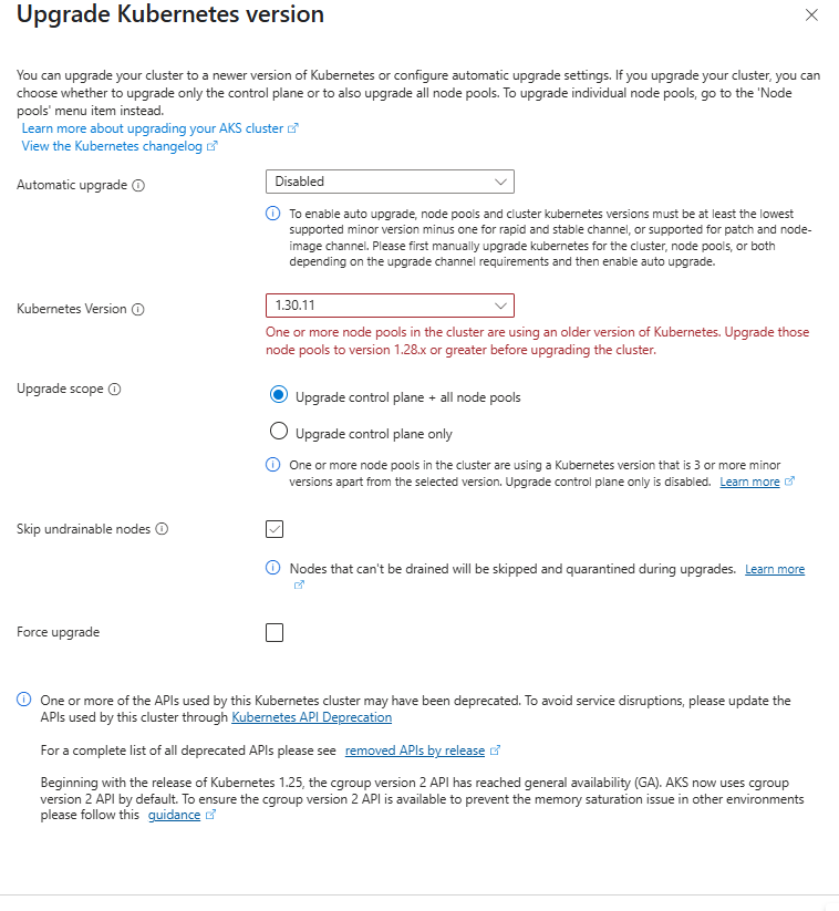 AKS 1.25.6 Cluster — Blocked Upgrade Path Due to Missing Intermediate ...