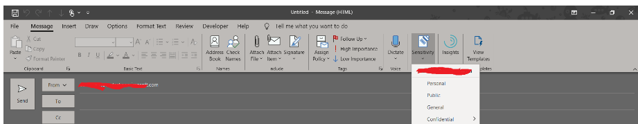Sensitivity button in Outlook client is greyed out for a user that has ...