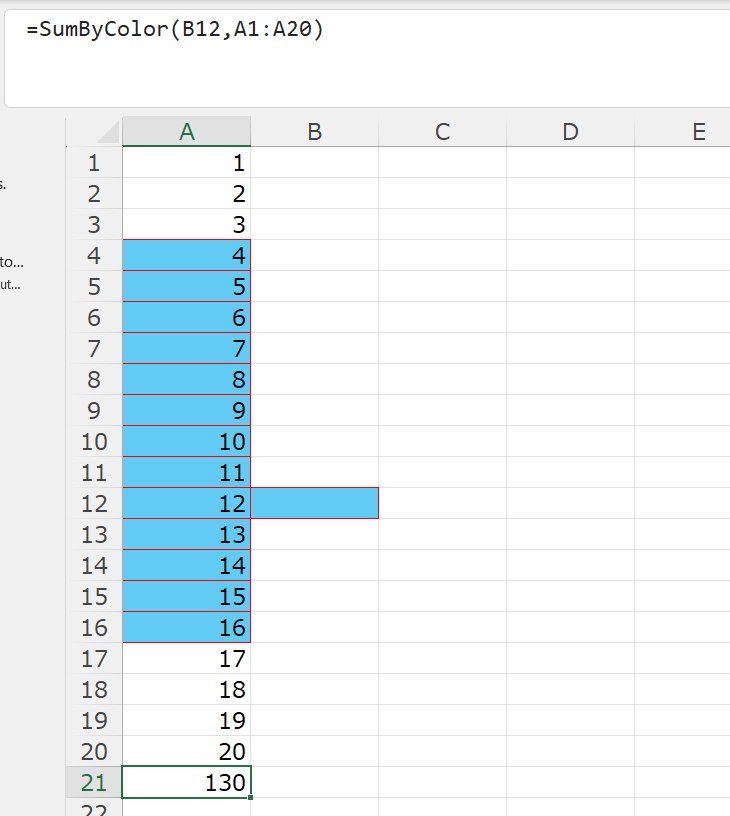 Sum a long series of cells that are highlighted with a particular color ...
