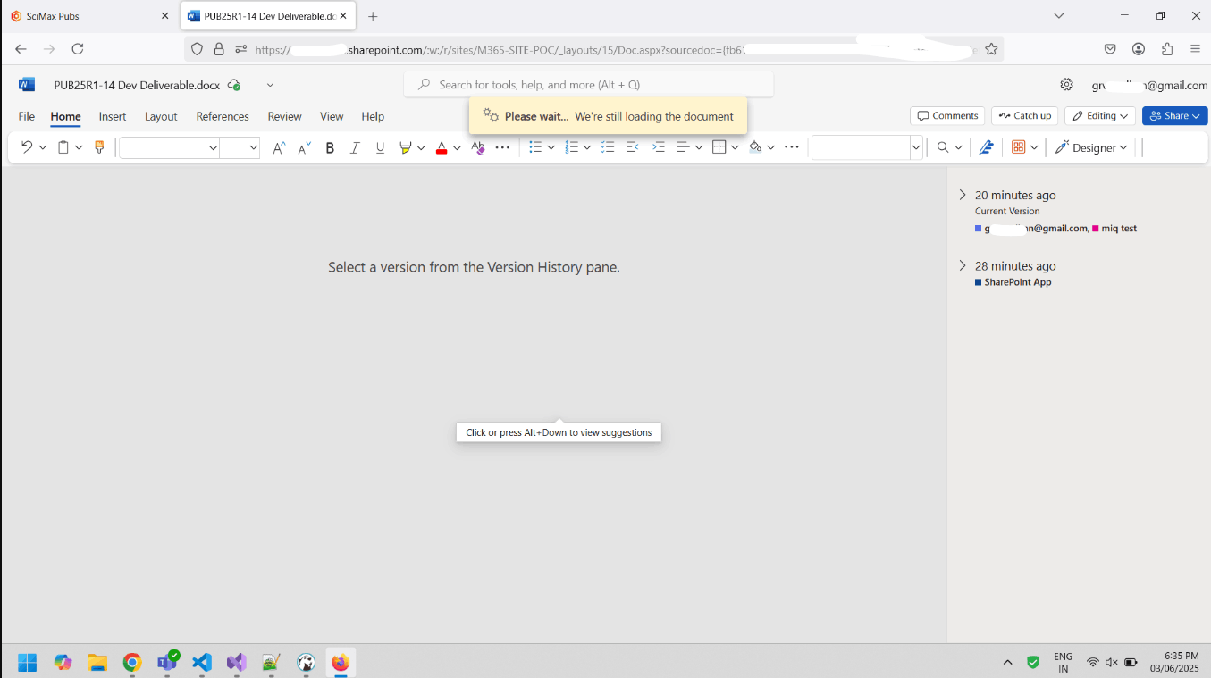Getting the error "Please wait... we're still loading the document" for ...