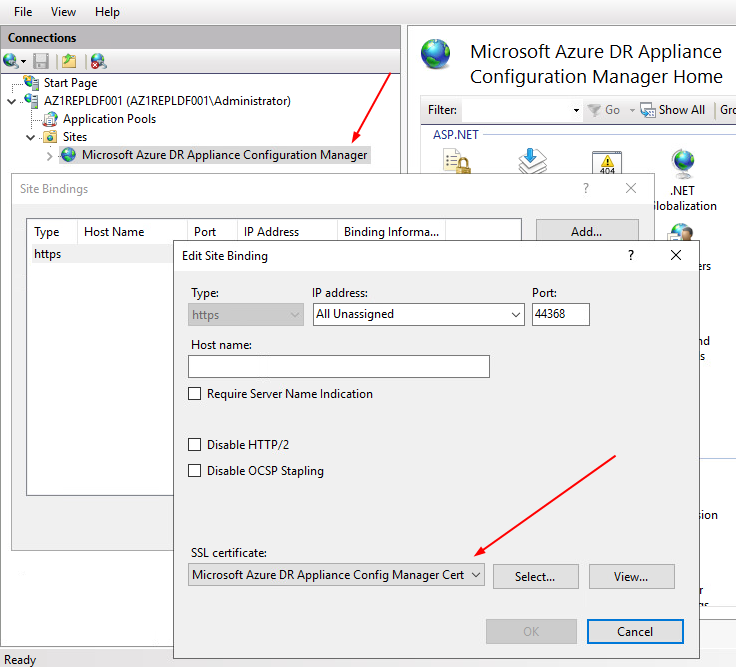 ASR replication appliance, IIS, and Certificate - Microsoft Q&A