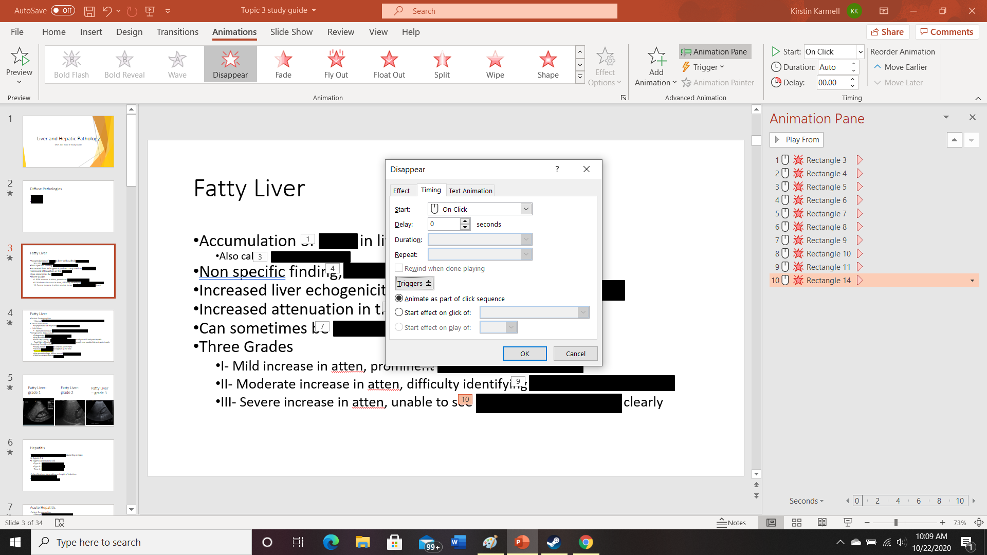 Powerpoint animation issue. Why are my shapes I set to disappear reappearing after the last ...