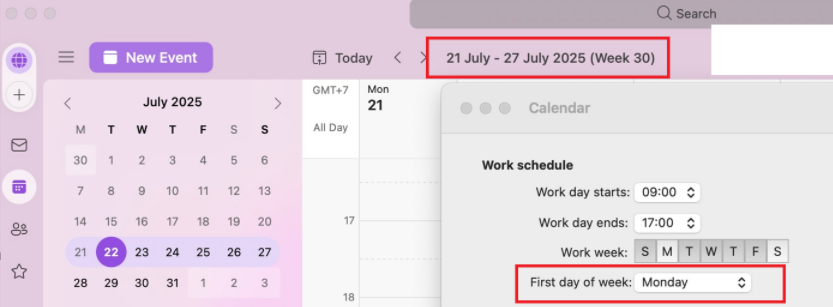mac user outlook CW week number is one week earlier than the actual CW ...