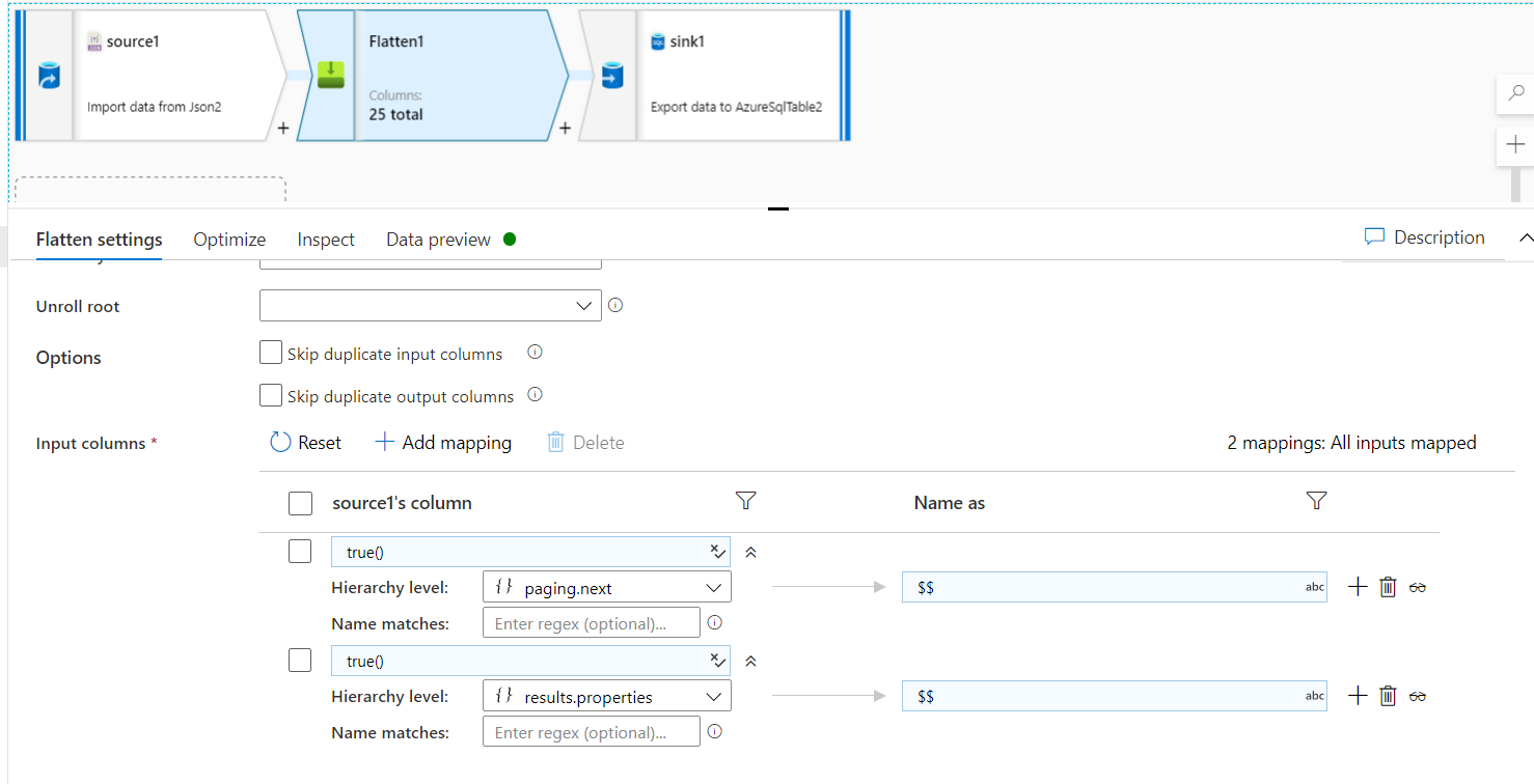 Issue Flattening JSON file with paging to SQL with Data Flow - Microsoft Q&A
