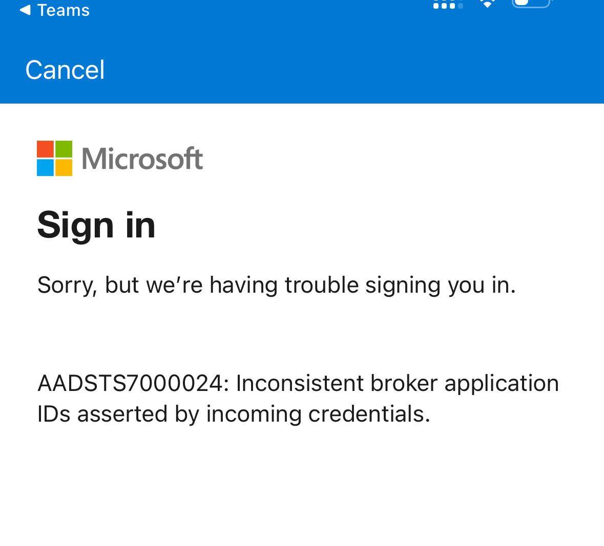 Cannot use Approvals in Microsoft Teams Mobile - AADSTS7000024: Inconsistent broker application ...