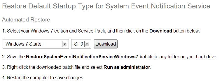 Windows failed to connect to System Event Notification Service ...