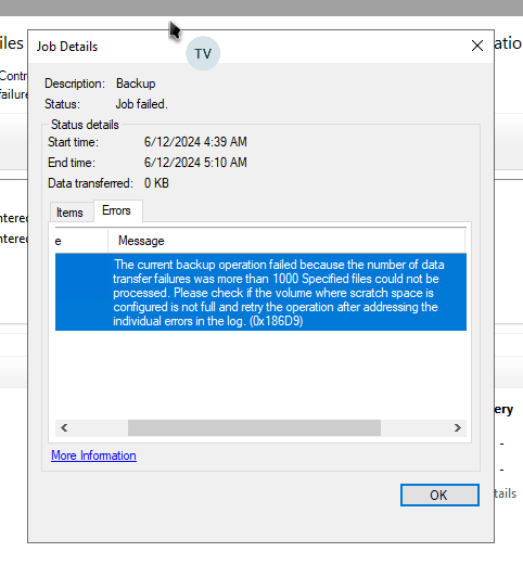 Backup job failure on server - Microsoft Q&A