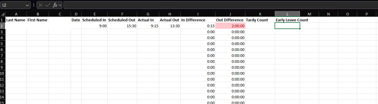 How to count employee tardies using time in minutes and countifs ...