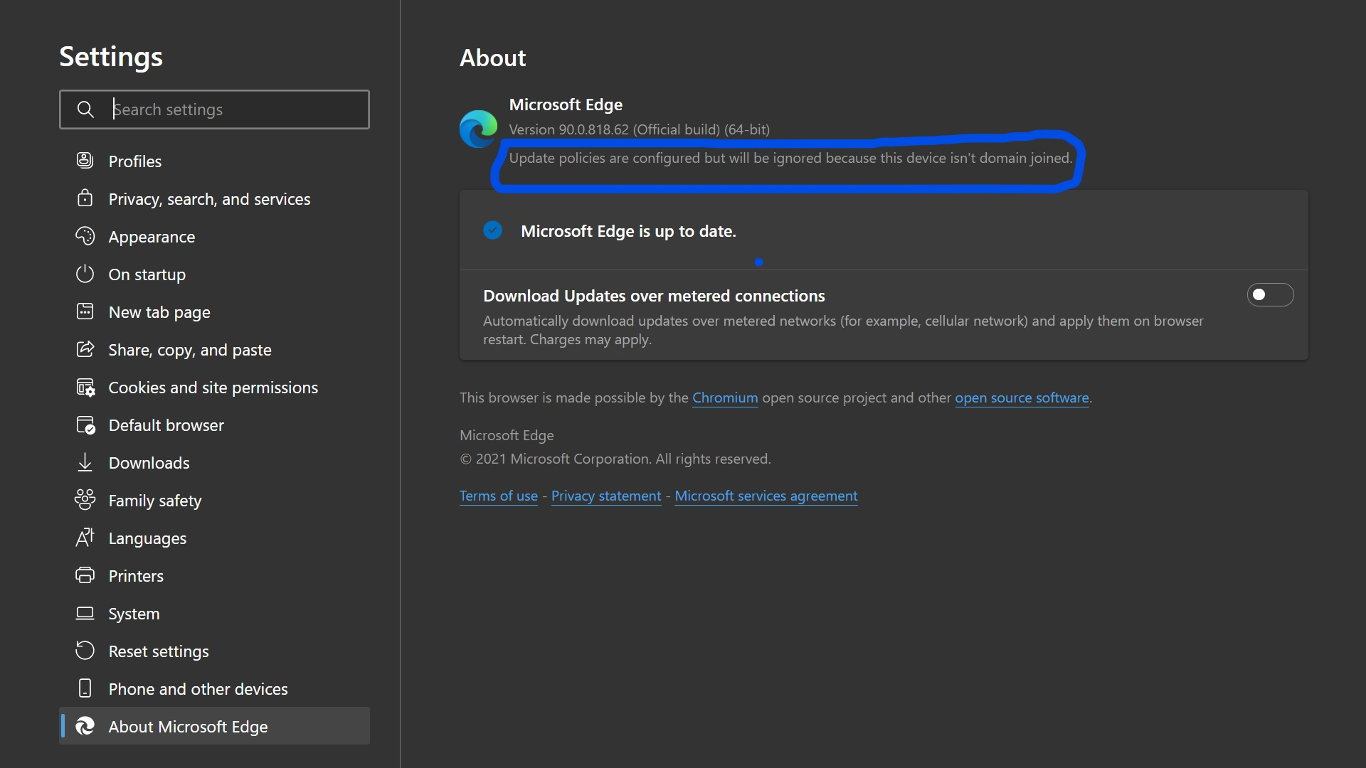 Edge showing up a message. - Microsoft Q&A