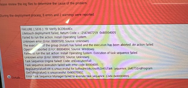 Failure (5616): 19: verify BCDBootEx.failed to run install opearting ... Failure (5616): 19: verify BCDBootEx.failed to run install opearting ...