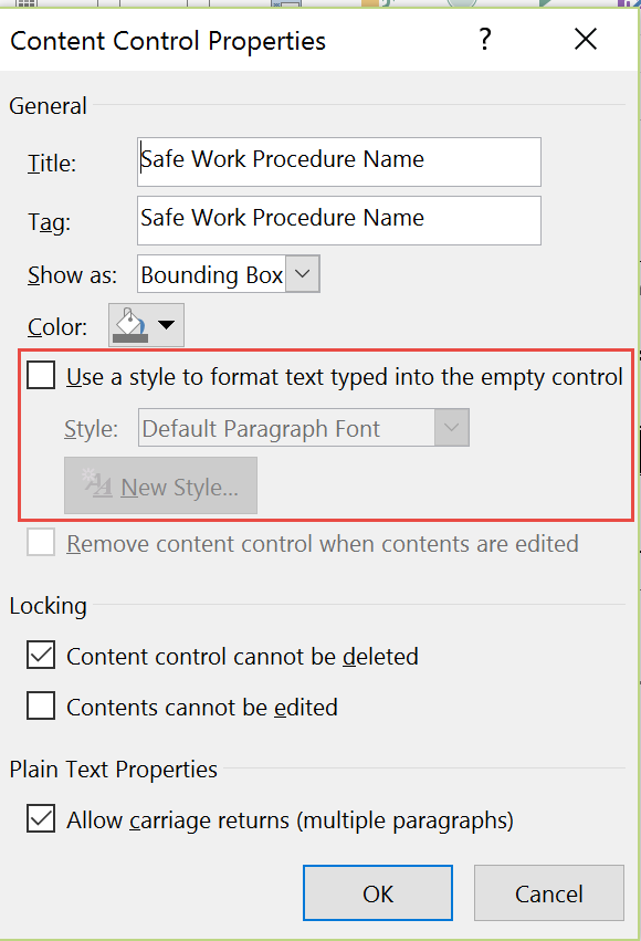 The formatting of a Content Control changes when another instance is ...