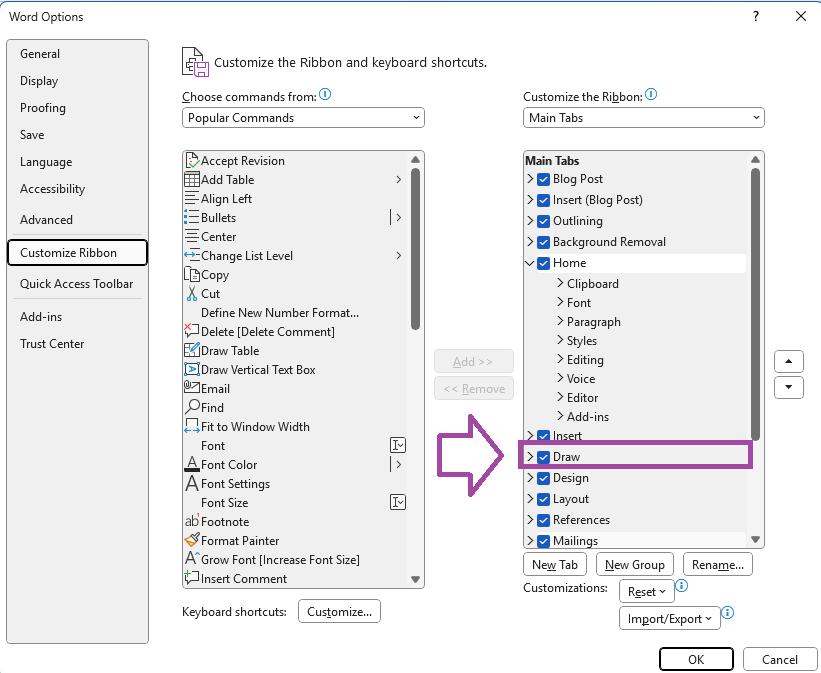 DRAW TAB ON WORD DISAPPEARED - Microsoft Q&A
