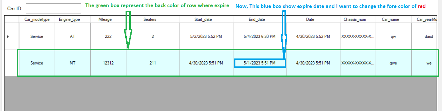 Change forecolor in datagridview where expire date - Microsoft Q&A