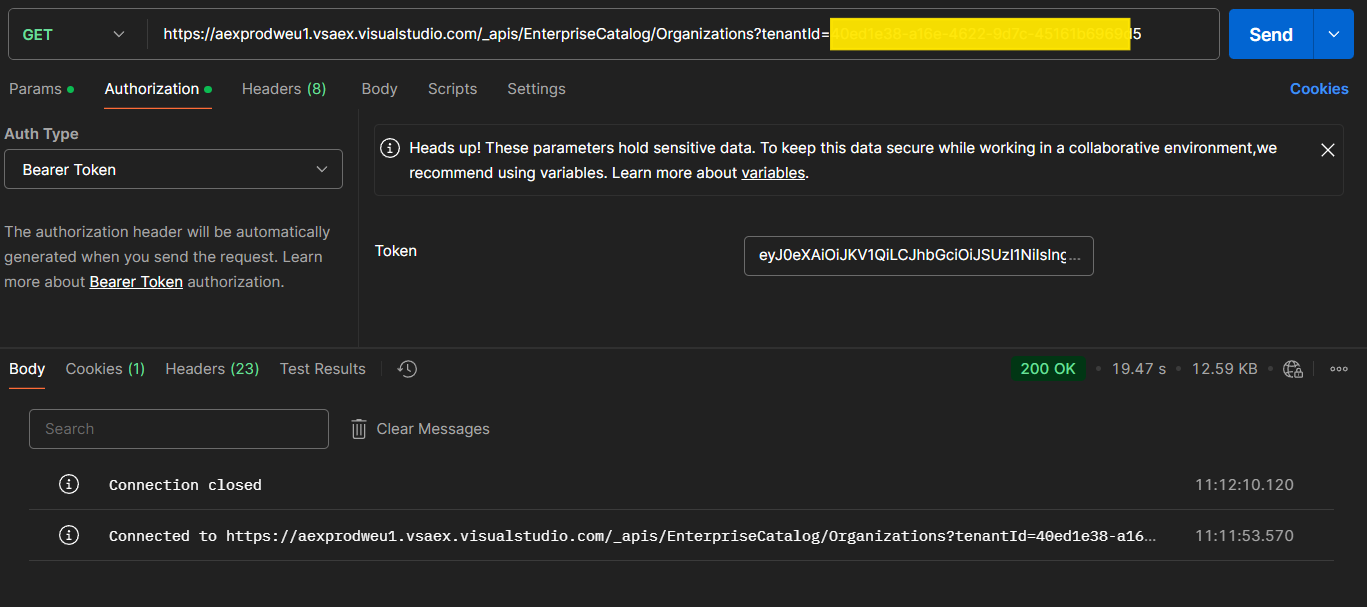 Unable to list Azure DevOps Organization by Azure DevOps REST API using Service Principal ...