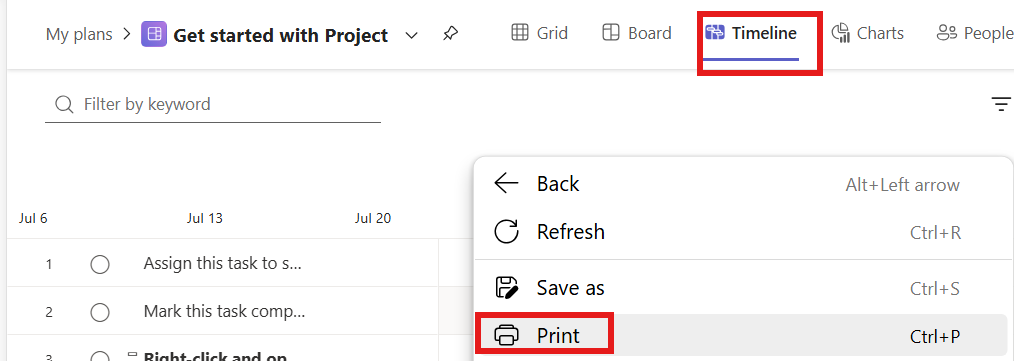 print to pdf web app ms planner premium and/or ms project - Microsoft Q&A